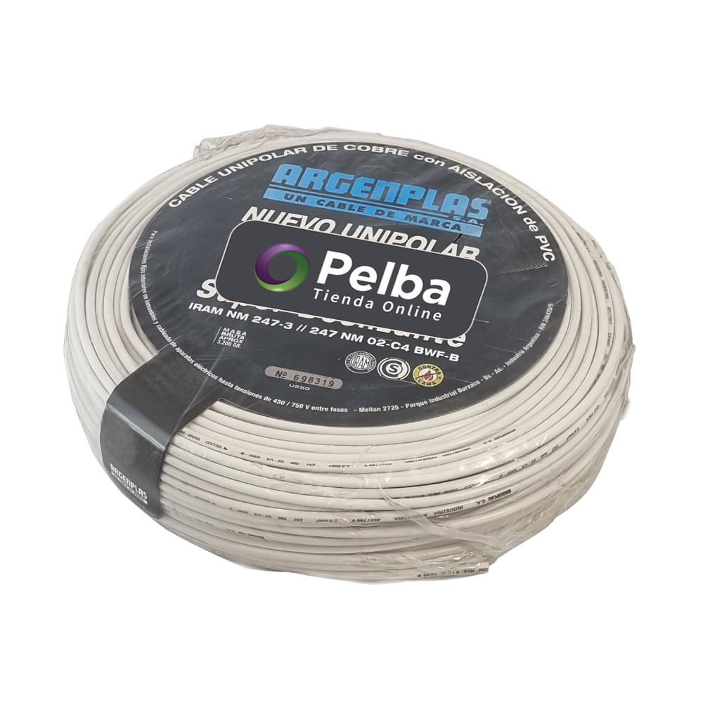 Rollo de Cable Unipolar 1x1mm² Blanco x 100 mts - Pelba