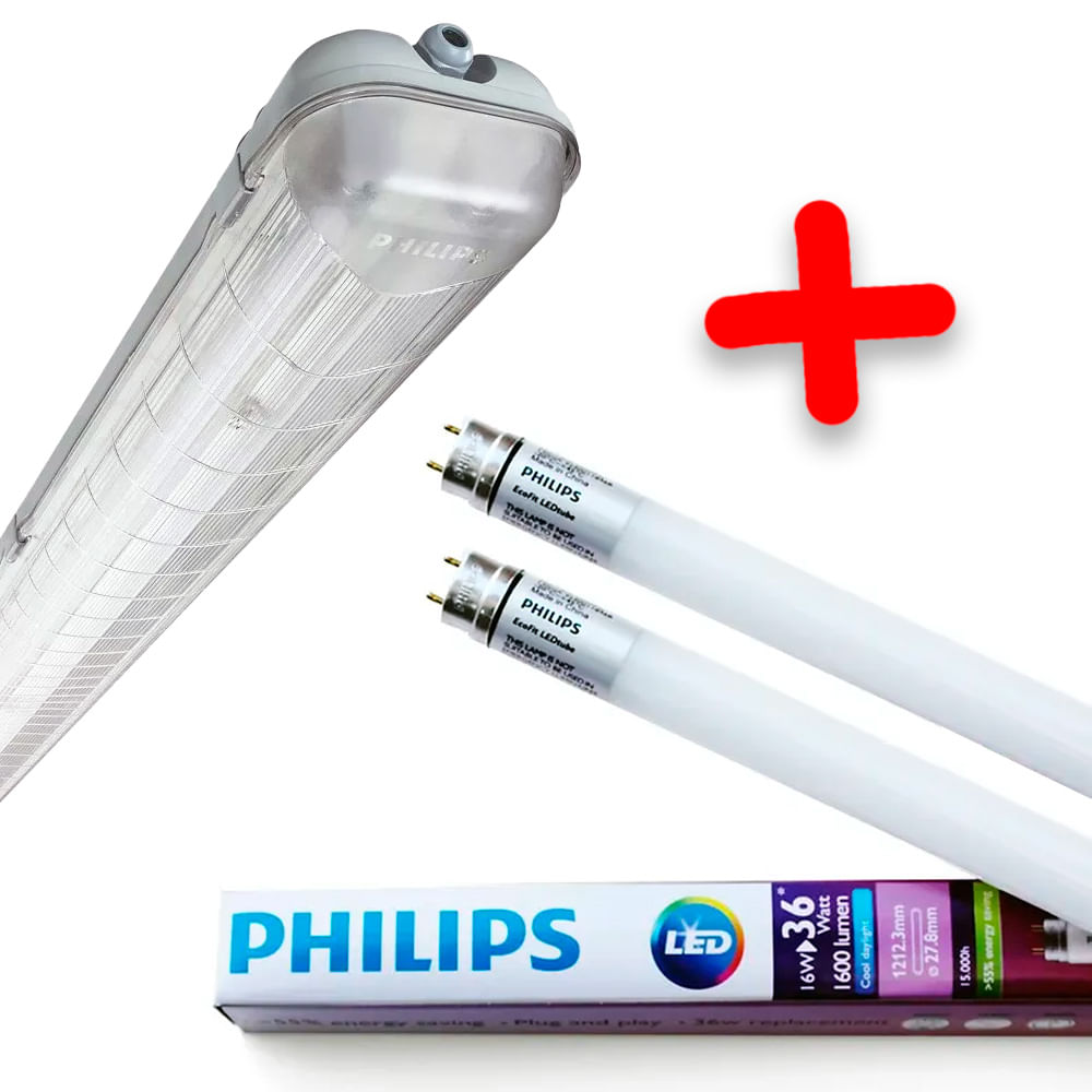 Combo Luminaria Led 2x36w Led ip65 + x2 Tubo Led t8 16w 1200mm - Pelba
